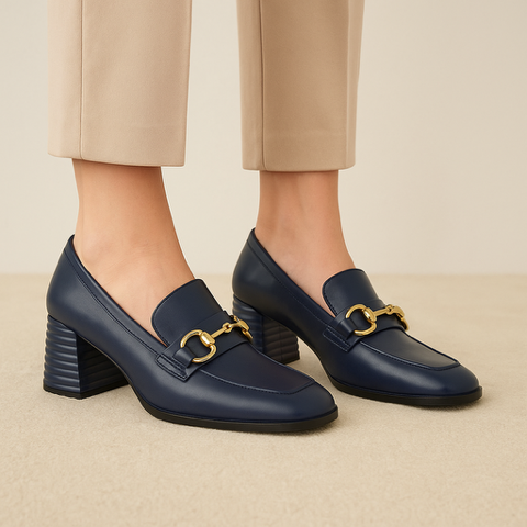 Shop Mila Raine Cliche Navy Women Leather Heels | Collection Shoes NZ ...