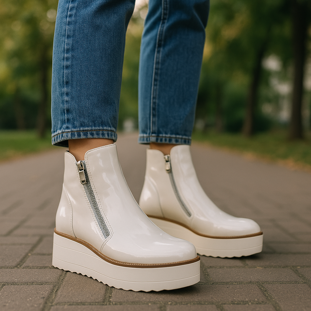 Shop Top End Nene Ivory Patent Women Boots | Collective Shoes NZ