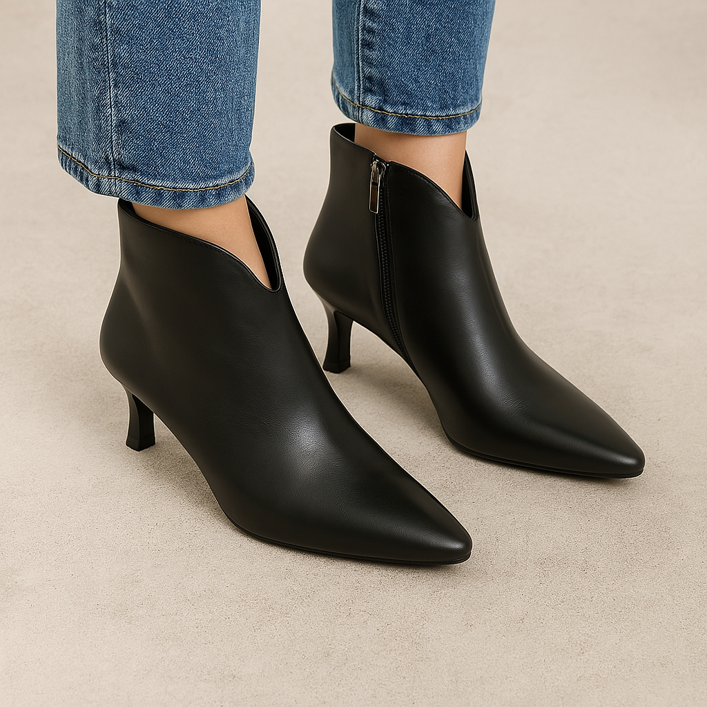Mila Raine Kilo Black Leather Bootie – Timeless Elegance in Every Step ...